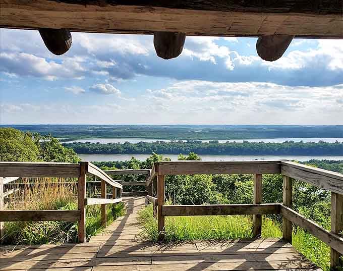 Mother Nature showing off her panoramic skills from this rustic overlook, where two mighty rivers become one.