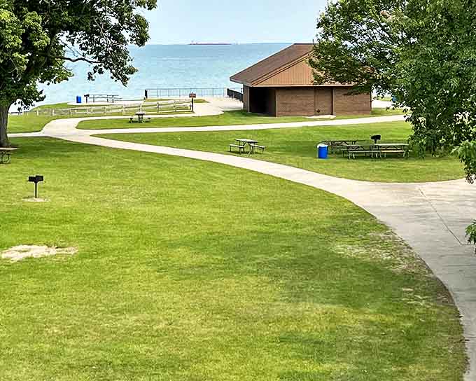 This lakeside pavilion offers the perfect picnic spot, where families gather under the shelter while enjoying panoramic views of Lake Huron.