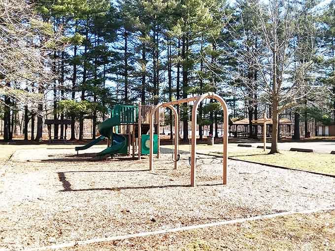 Even rainy days can't dampen spirits at the colorful playground, where little adventurers burn energy while parents catch their breath.