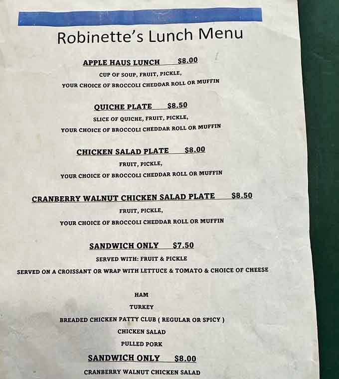 The lunch menu reads like comfort food poetry – quiche plates and chicken salad sandwiches that make you wonder why you ever eat anywhere else.