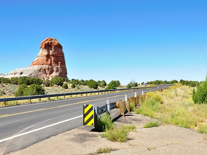 Church Rock rises majestically from the desert floor, its weathered face telling stories of geological time that make our human concerns seem delightfully trivial.