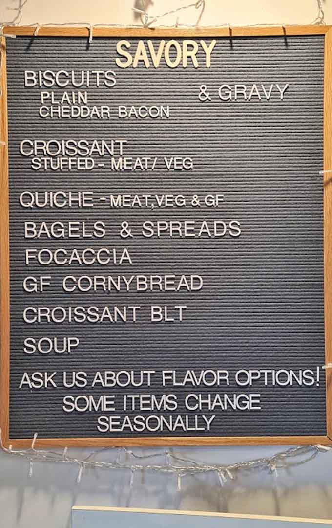 The menu board at Sweet Mary's reads like a greatest hits album of baked goods, both sweet and savory.