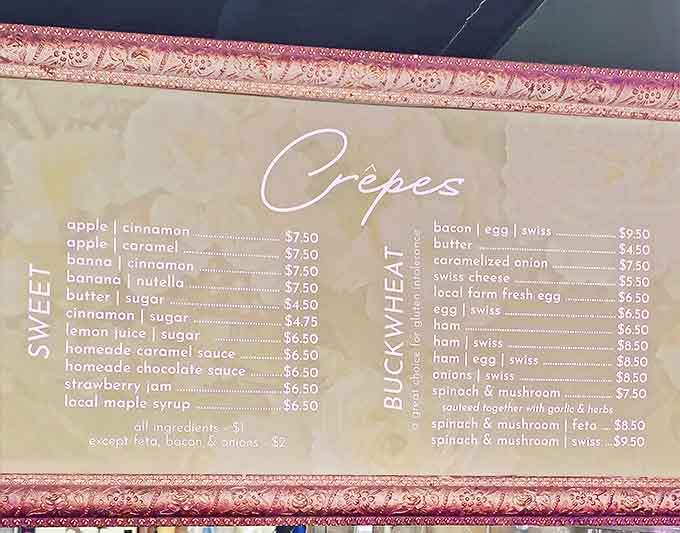 The menu board at That French Place reads like poetry for the hungry&mdash;sweet and savory cr&ecirc;pes that make decision-making deliciously difficult.