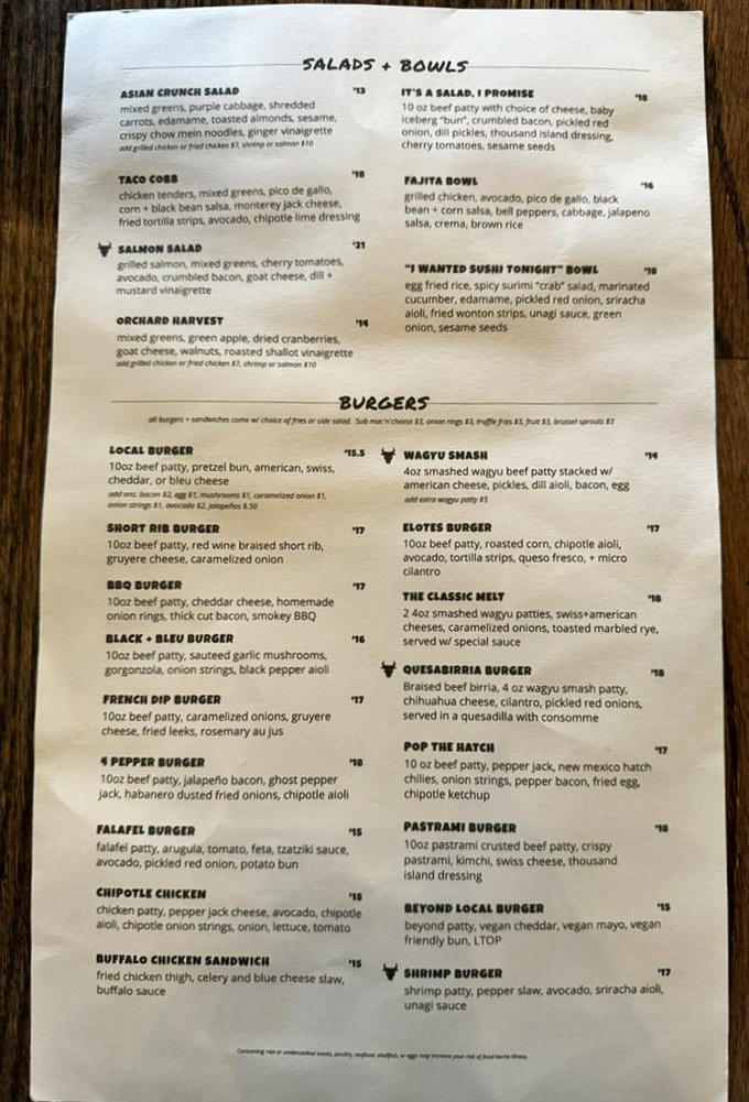 This menu reads like a love letter to beef, with enough variety to keep vegetarians from feeling completely abandoned.