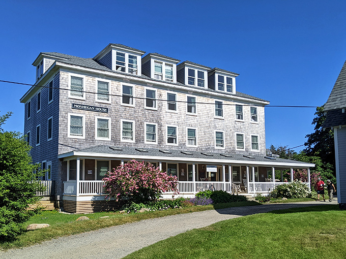Monhegan House welcomes weary travelers with weathered shingles and the promise of island stories shared on its porch.