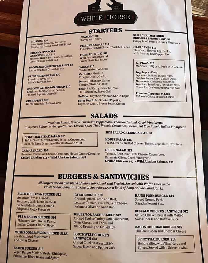 This menu reads like a passport stamp collection, bouncing from Bangkok to Athens with confident enthusiasm and zero apologies.