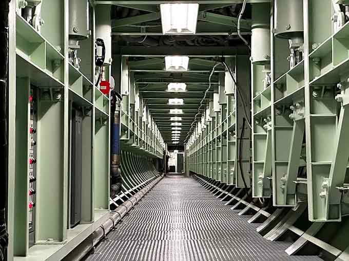 These corridors once echoed with the footsteps of crew members who carried the weight of potential nuclear war on their shoulders every single shift.