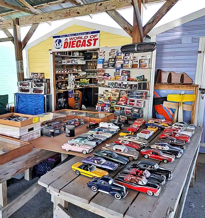 Miniature automotive dreams line up in perfect formation, making grown men suddenly remember the Christmas morning they received their first Matchbox car.