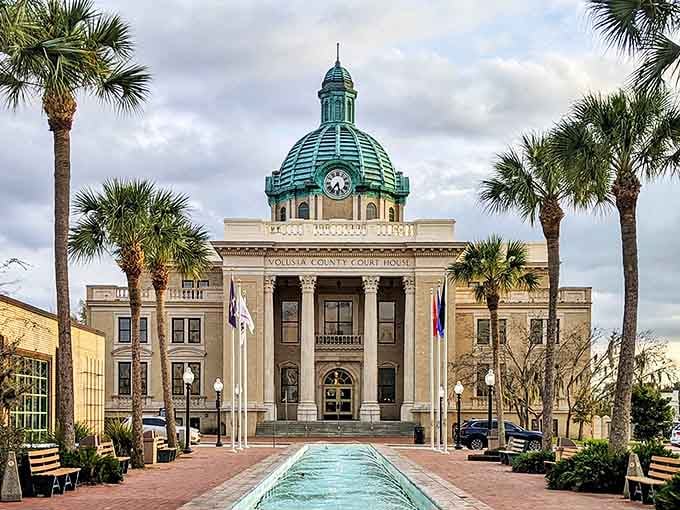 The Volusia County Historic Courthouse stands majestically with its green dome, like a government building that actually cared about aesthetics.