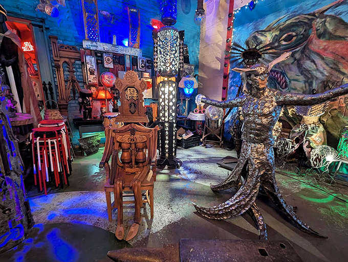 Where fantasy meets found objects – this otherworldly creature seems ready to scuttle across the gallery floor at any moment.