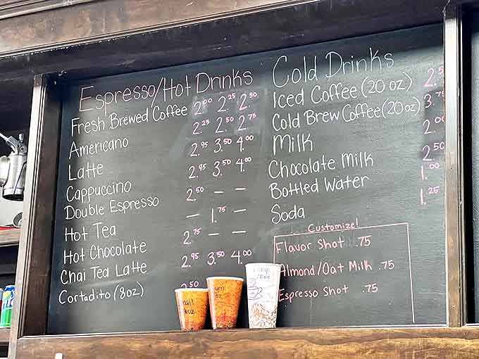 The chalkboard menu reads like poetry for coffee lovers &ndash; a caffeinated sonnet with optional flavor shots.