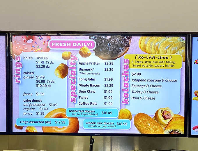 Decision paralysis has never been so delicious! From holes to kolaches, the menu offers a tour of donut paradise.