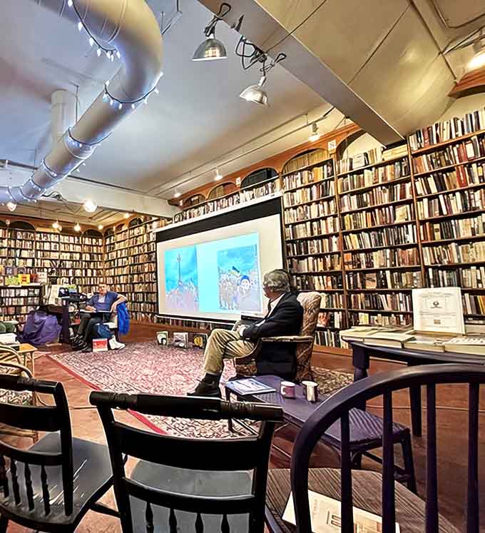 The event space transforms into a hub of literary community, where books bring people together for readings, discussions, and shared intellectual exploration.