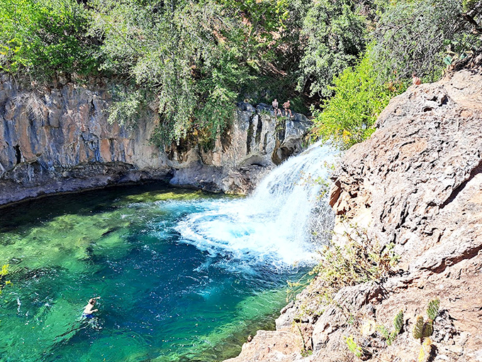 The falls in all their glory: Water tumbles over ancient limestone, creating a natural shower that's been perfecting its technique for thousands of years.