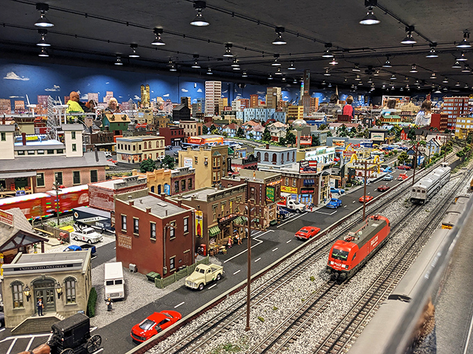 An entire metropolis in miniature, where tiny citizens go about their lives as magnificent trains thunder through their world.