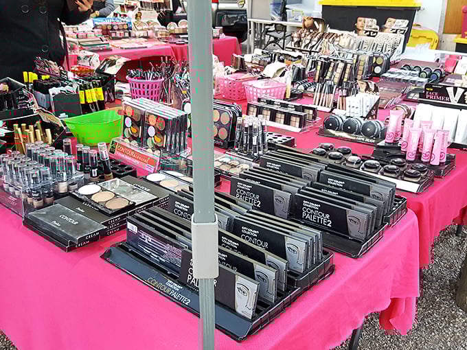Beauty on a budget! This cosmetics vendor displays a rainbow of affordable makeup options that would make any department store blush with envy.