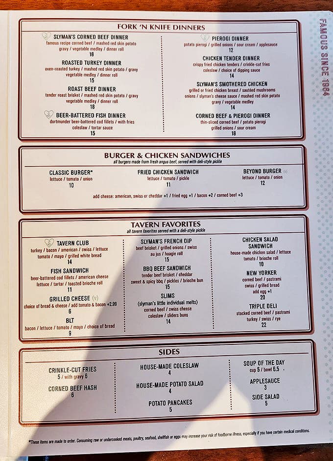 The menu that launched a thousand food comas. Each item promises satisfaction, but the corned beef options are the true stars of this delicious show.
