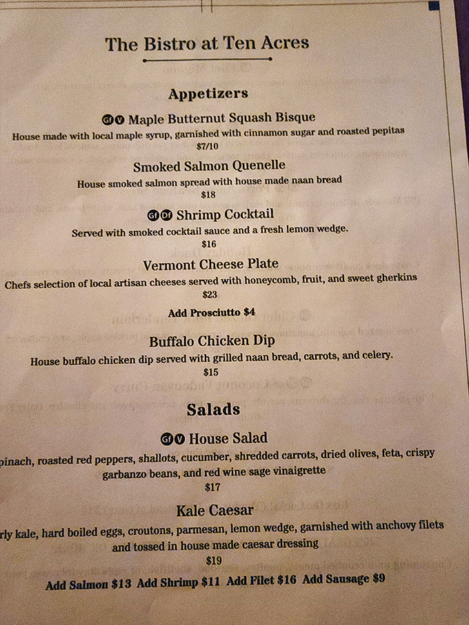 The appetizer menu reads like a love letter to Vermont's agricultural bounty, with local ingredients taking center stage in every thoughtful dish.