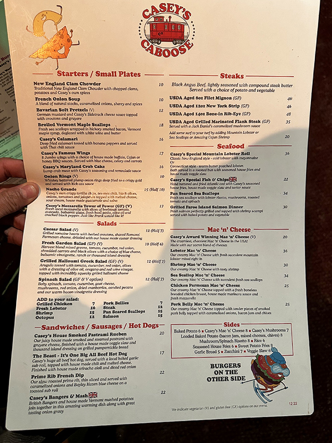 The menu at Casey's reads like a comfort food love letter, with their award-winning mac 'n' cheese taking center stage among impressive offerings.