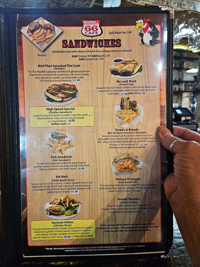 The sandwich menu reads like a comedy routine with wheels &ndash; "Bird That Didn't Cross The Curb" and "No Luck Buck" aren't just clever names, they're delicious promises.