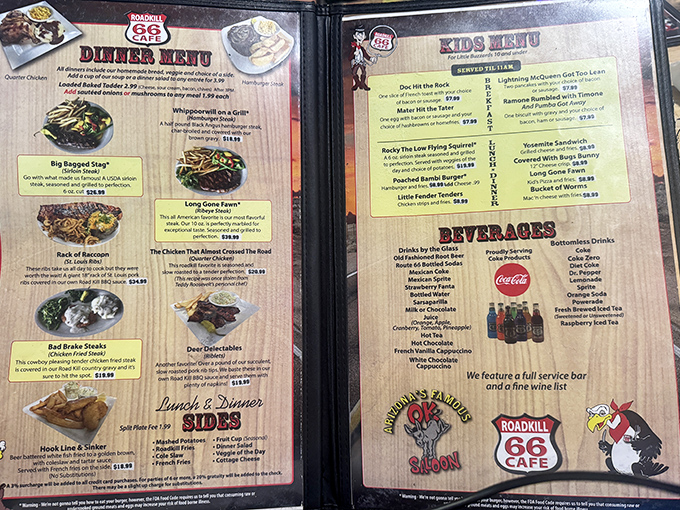 The menu doesn't just list food &ndash; it tells stories. From "Big Bagged Stag" to "Rack of Bambi," each dish comes with a side of humor.