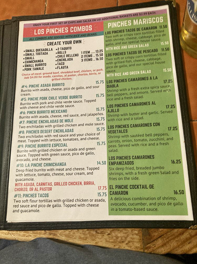The menu at El Pinche Juan reads like a greatest hits album of Mexican cuisine, with those legendary chile rellenos taking center stage.