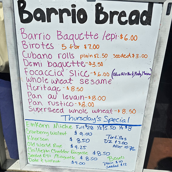 The handwritten menu board showcases daily offerings, a roadmap to carb heaven that locals have practically memorized.