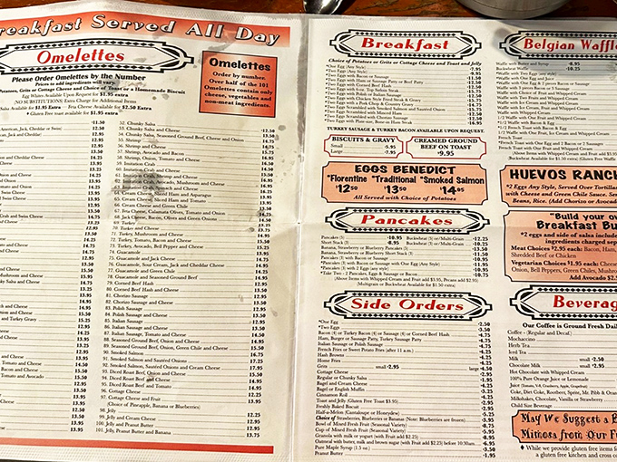 The legendary menu unfolds like a novel with 101 omelettes as main characters and supporting roles for every breakfast dream imaginable.