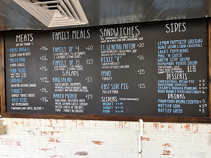 The chalkboard menu reads like poetry for meat lovers &ndash; family meals, sandwiches named after generals, and sides that refuse to be sidelined.