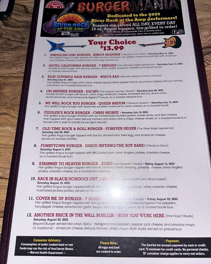 Burgermania menu showcases rock-inspired creations that hit all the right flavor notes, from Eagles to Michael Jackson tributes.