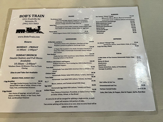 Bob's Train menu showcases American classics from omelets to burgers, with each dish prepared with the kind of care that makes simple food extraordinary.