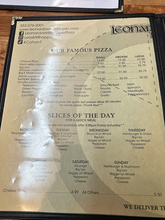 The menu tells the delicious story – from the legendary Big Leo to build-your-own masterpieces, each option promises a deep-dish adventure worth every calorie.