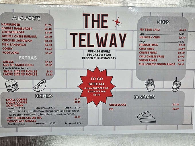 This no-nonsense menu board tells you everything you need to know &ndash; classics done right, no frills necessary, just pure satisfaction guaranteed.