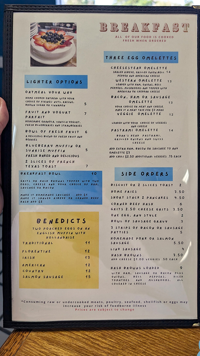 The breakfast menu reads like a love letter to morning classics, with enough variety to warrant multiple visits.