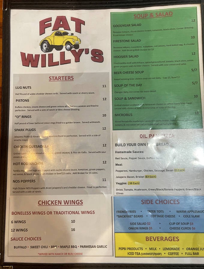 Not just a list of food but a roadmap to flavor town, with automotive-themed dishes that'll have your taste buds doing victory laps.