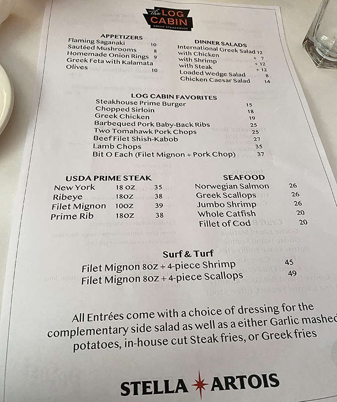 A menu that doesn't need fancy fonts or pretentious descriptions – just straightforward promises of Greek-influenced steakhouse perfection that will make your stomach growl in anticipation.