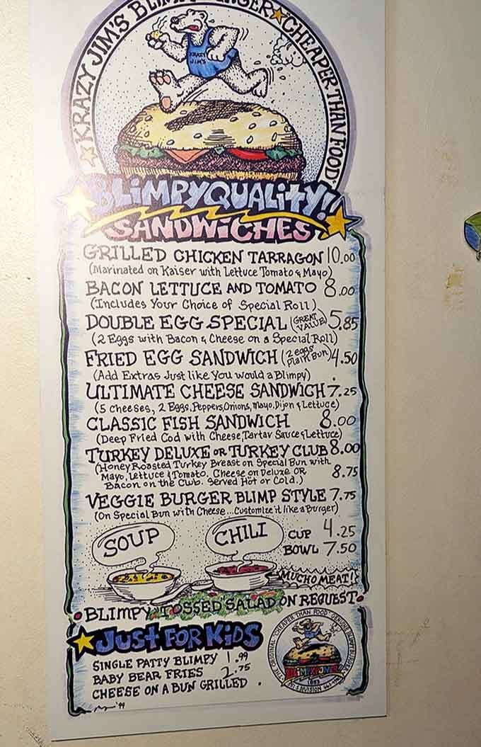 The legendary Blimpy menu board &ndash; where burger dreams are built and ordering correctly is half the fun. That polar bear knows what's good!