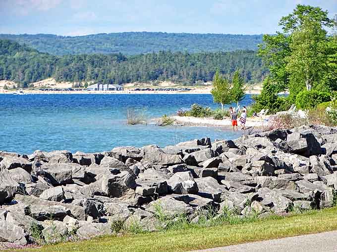 Nature's own rock concert &ndash; Lake Michigan's waves create rhythmic percussion against Petoskey's rocky shoreline while hills stand as silent backup singers.
