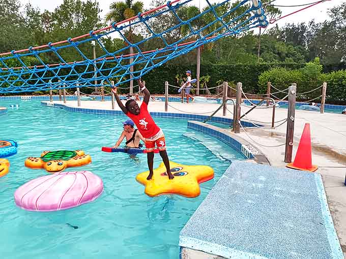 "Look Mom, I'm walking on water!" This nautical ropes course transforms ordinary swimming into an adventure worthy of young pirates and mermaids alike.