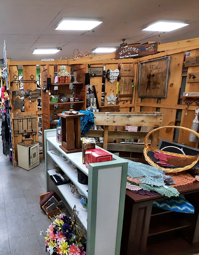 Rustic wooden displays create the perfect backdrop for primitive home décor, where every item tells a story of Wisconsin's past.