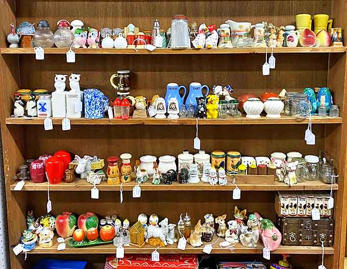 Salt and pepper shakers aren't just kitchen necessities here—they're tiny sculptures, whimsical characters, and nostalgic time machines that transport you back to grandma's dinner table.