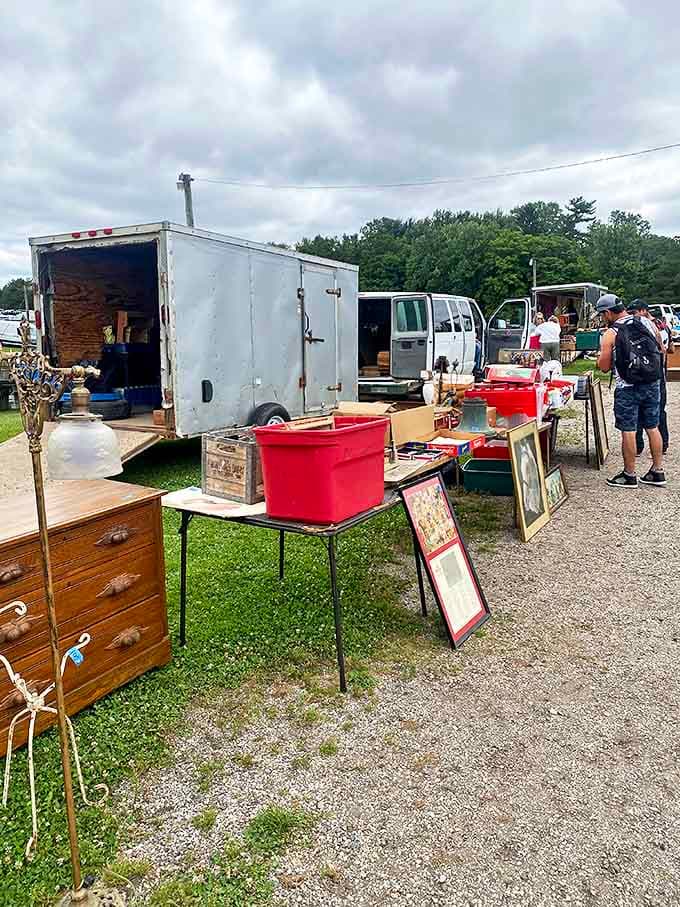 A vendor's carefully arranged stall beckons with promises of forgotten treasures and unexpected finds &ndash; the true essence of flea market magic.