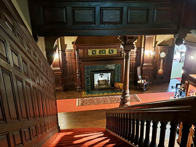 That grand staircase carpeted in crimson practically begs you to make a dramatic entrance, even if you're just heading up to use the facilities.