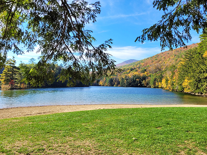 Fall foliage reflecting in crystal-clear water creates a double dose of autumn magic that cameras never quite capture properly.