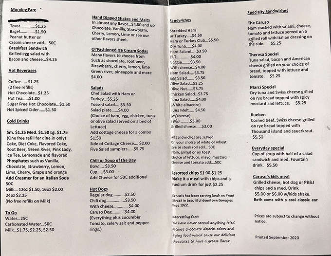 This isn't just a menu &ndash; it's a passport to simpler times, offering everything from egg salad sandwiches to hand-dipped malts that taste like childhood memories.