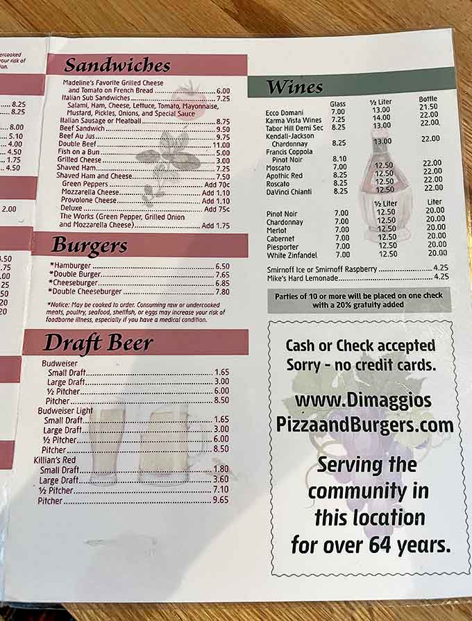 The menu tells the story of DiMaggio's enduring appeal &ndash; classic Italian-American favorites served without pretense, just as they have been for decades.