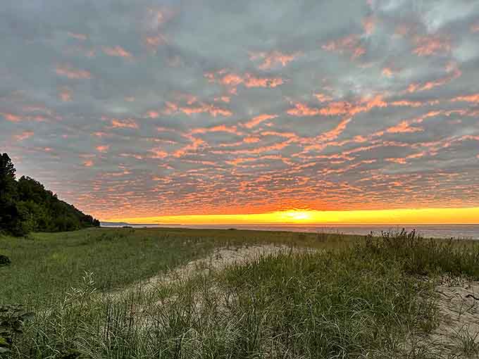 Nature's own light show: The kind of sunset that makes you forget Netflix exists, painting the Michigan sky in impossible colors.