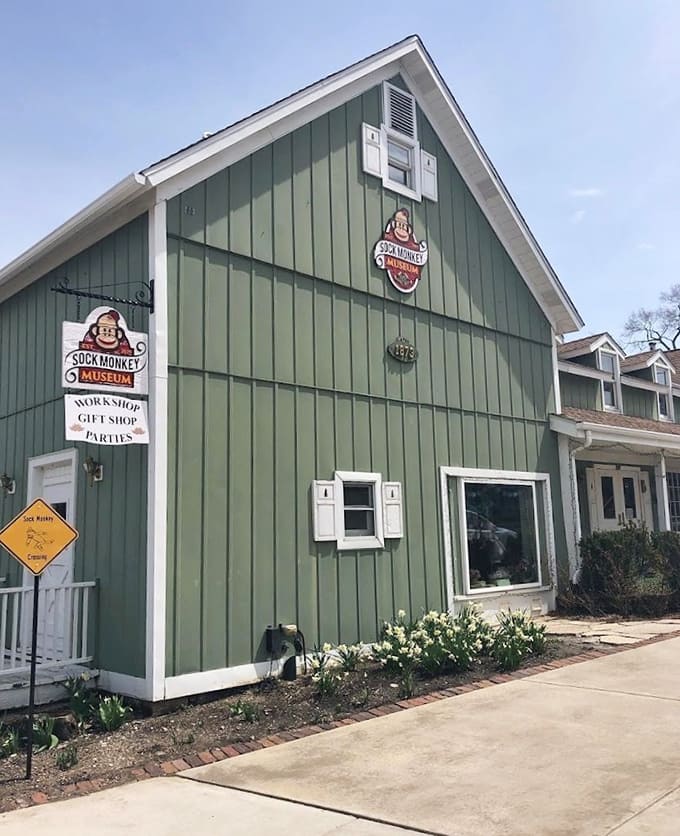 The charming green building in Long Grove houses an entire world of sock monkey magic.