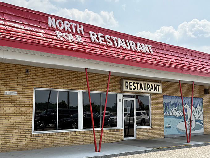 Despite the wintry name, Newport's North Pole Restaurant offers a warm welcome with its distinctive red-roofed building and polar-themed charm.