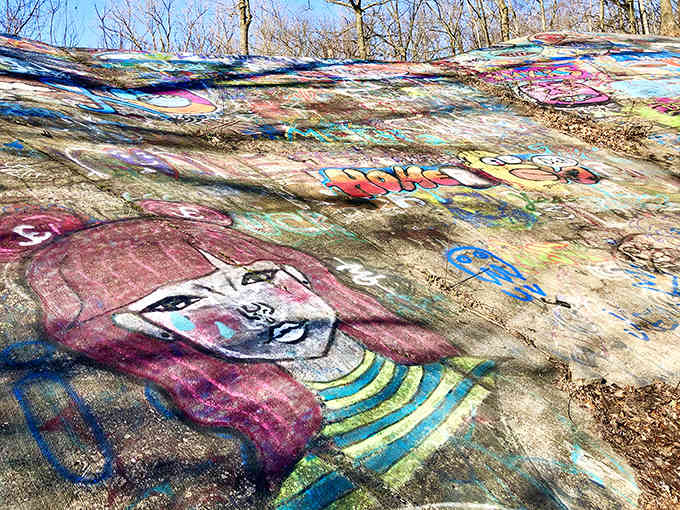 Urban art meets natural canvas &ndash; vibrant murals bring unexpected color to the wilderness, like graffiti artists crashed a forest party.